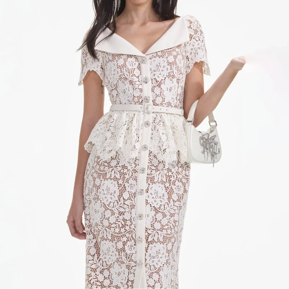 Self-Portrait | Dresses | Self Portrait Cream Lace Peplum Midi Dress ...